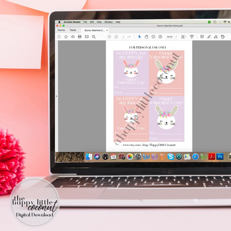 Bunny Valentine's Day Cards for Kids Hoppy Rabbit - Etsy