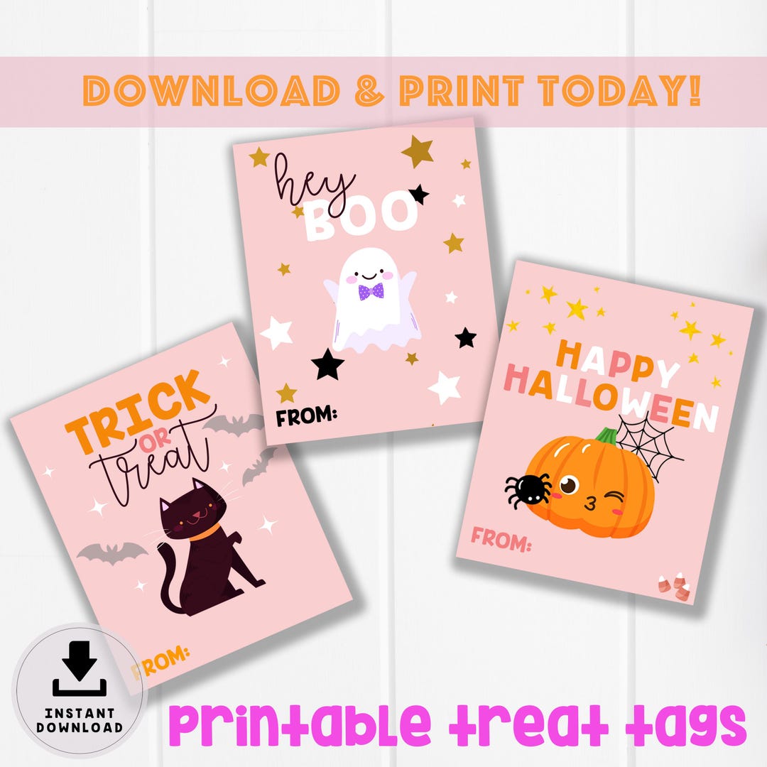 Halloween Treat Tags, Printable Halloween Candy Bags, Halloween Party ...