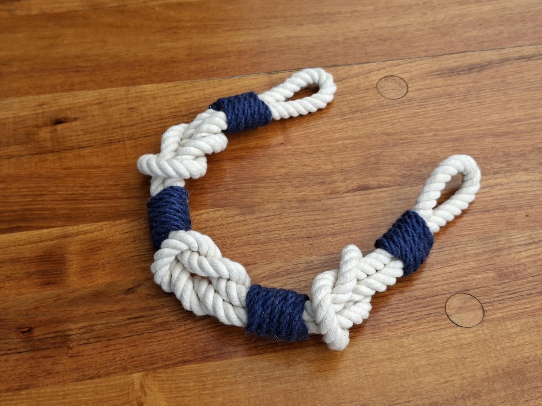 Nautical Curtain Tieback: White Cotton Rope With Navy Jute Knots - Etsy