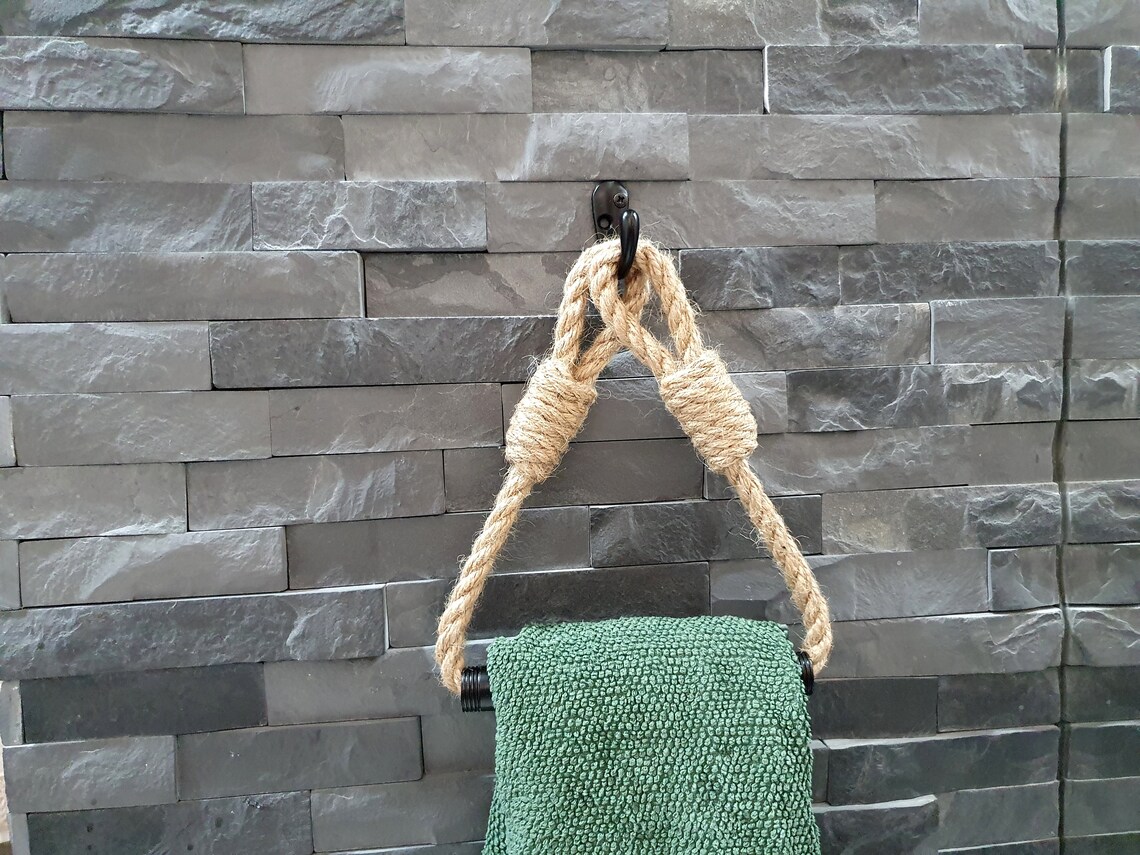 Bath Towel Holder.Jute Rope.Nautical Decor Bathroom.Black | Etsy