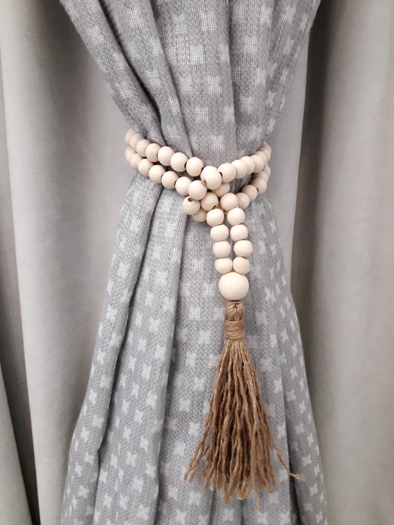 Wood Beads Tie Back. Jute Rope Tassel. Jute Brush Tie Back. - Etsy