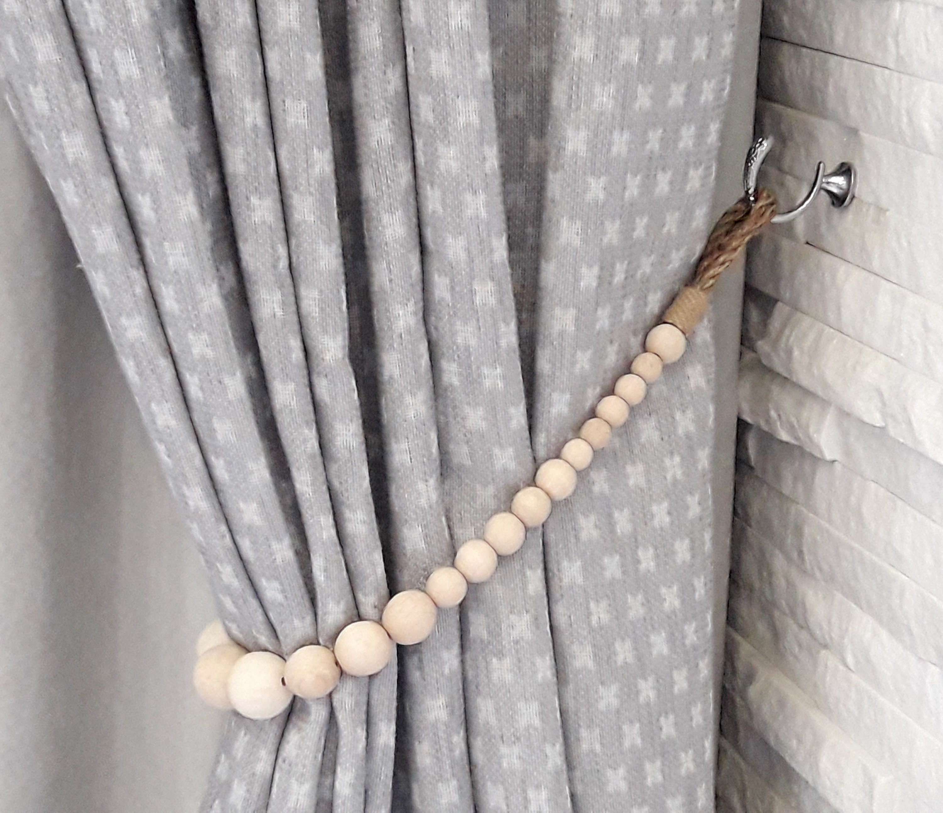 Curtain Tie Backs. Jute Rope Curtain Tiebacks . Round Wooden | Etsy