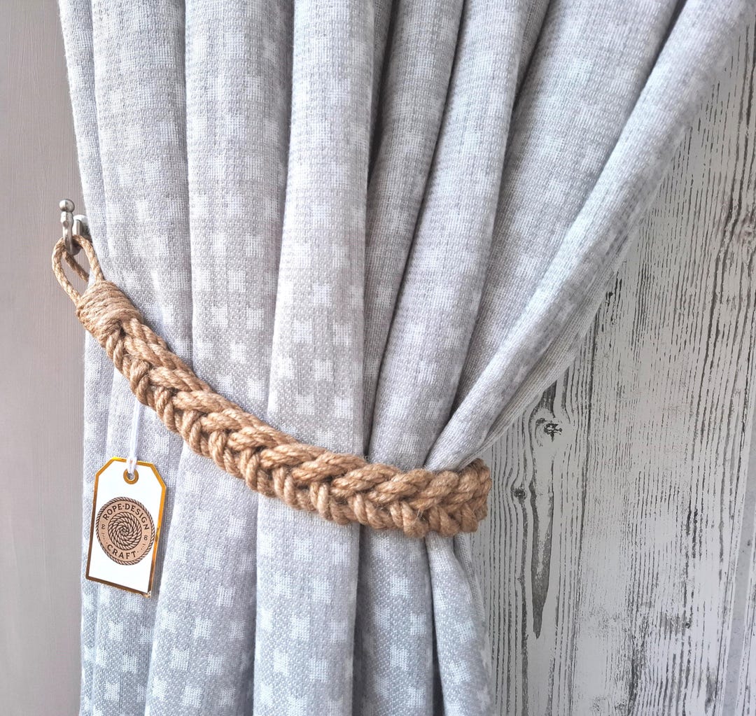 Curtain Holdback. Jute Rope Curtain Tiebacks - 4-strand Braid Design ...