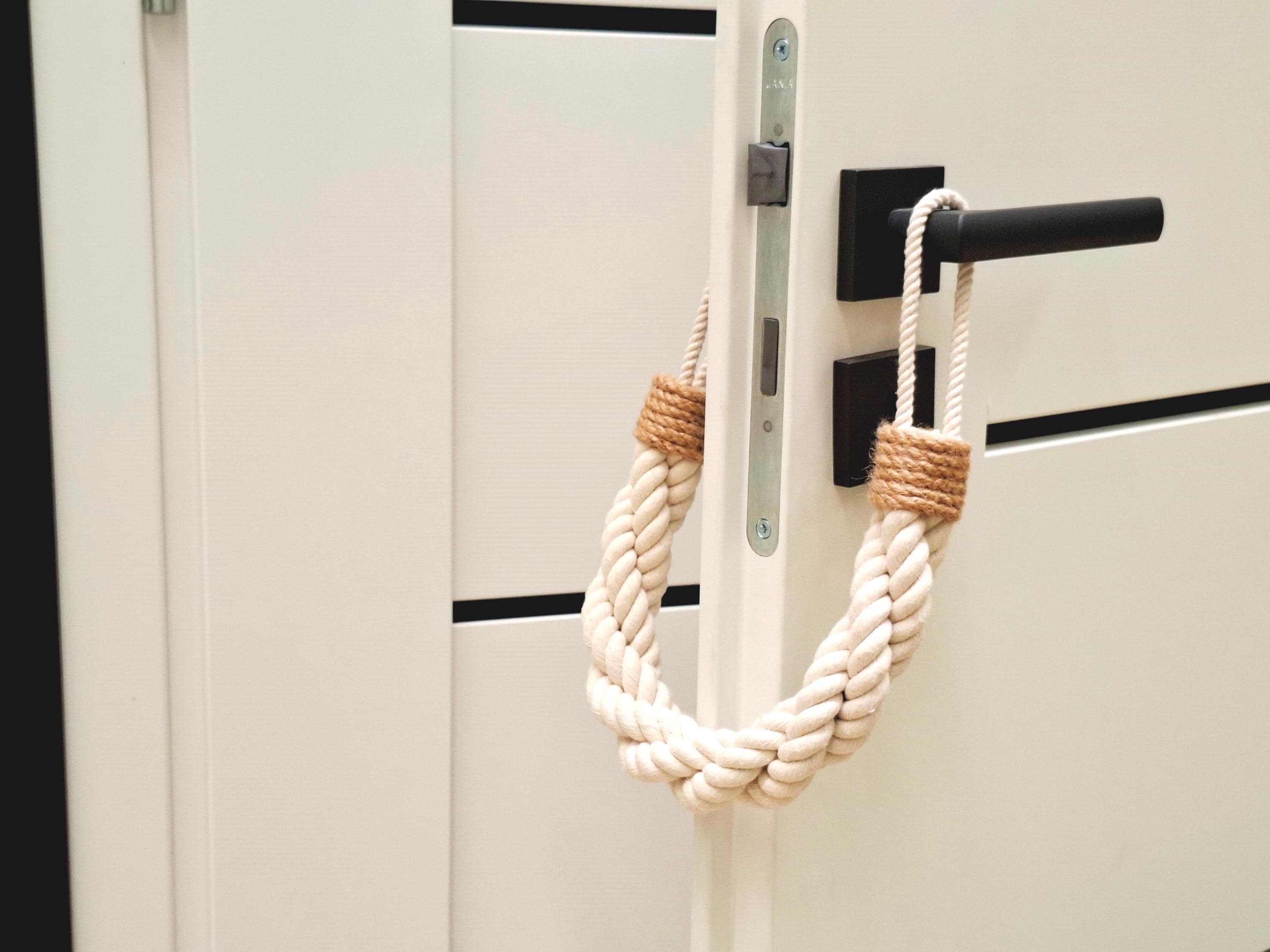 White Cotton Rope Door Stopper - Twisted Three Ropes With Jute Decor ...