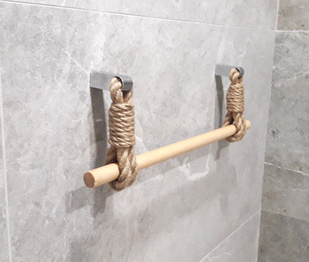 Towel Holder. Wooden Pin. Jute Rope. Decor for Bathroom or Kitchen ...