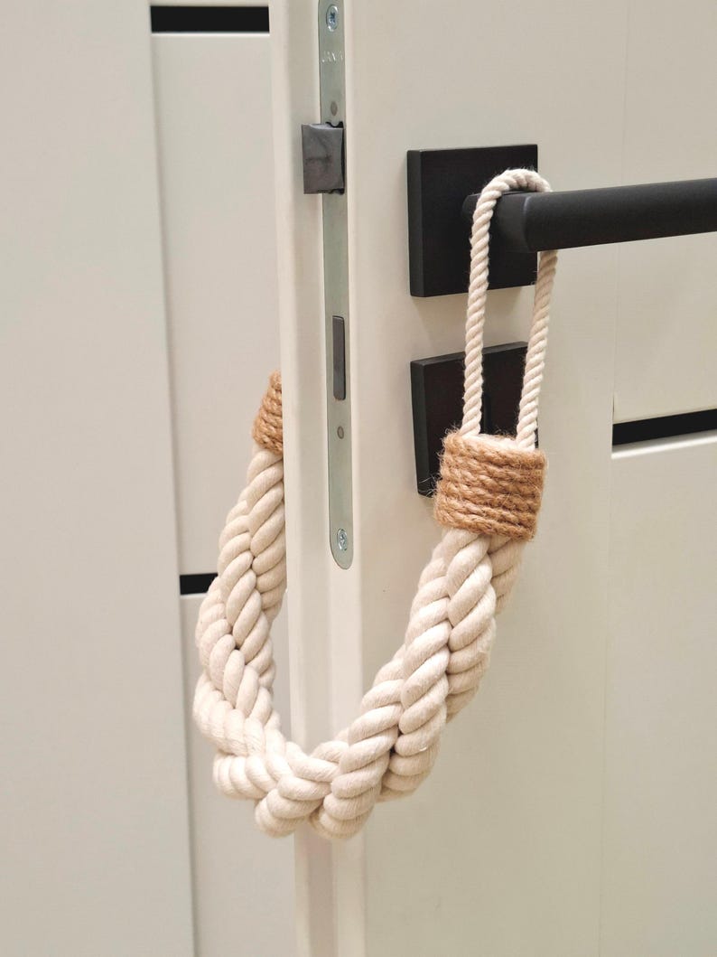 White Cotton Rope Door Stopper - Twisted Three Ropes With Jute Decor ...