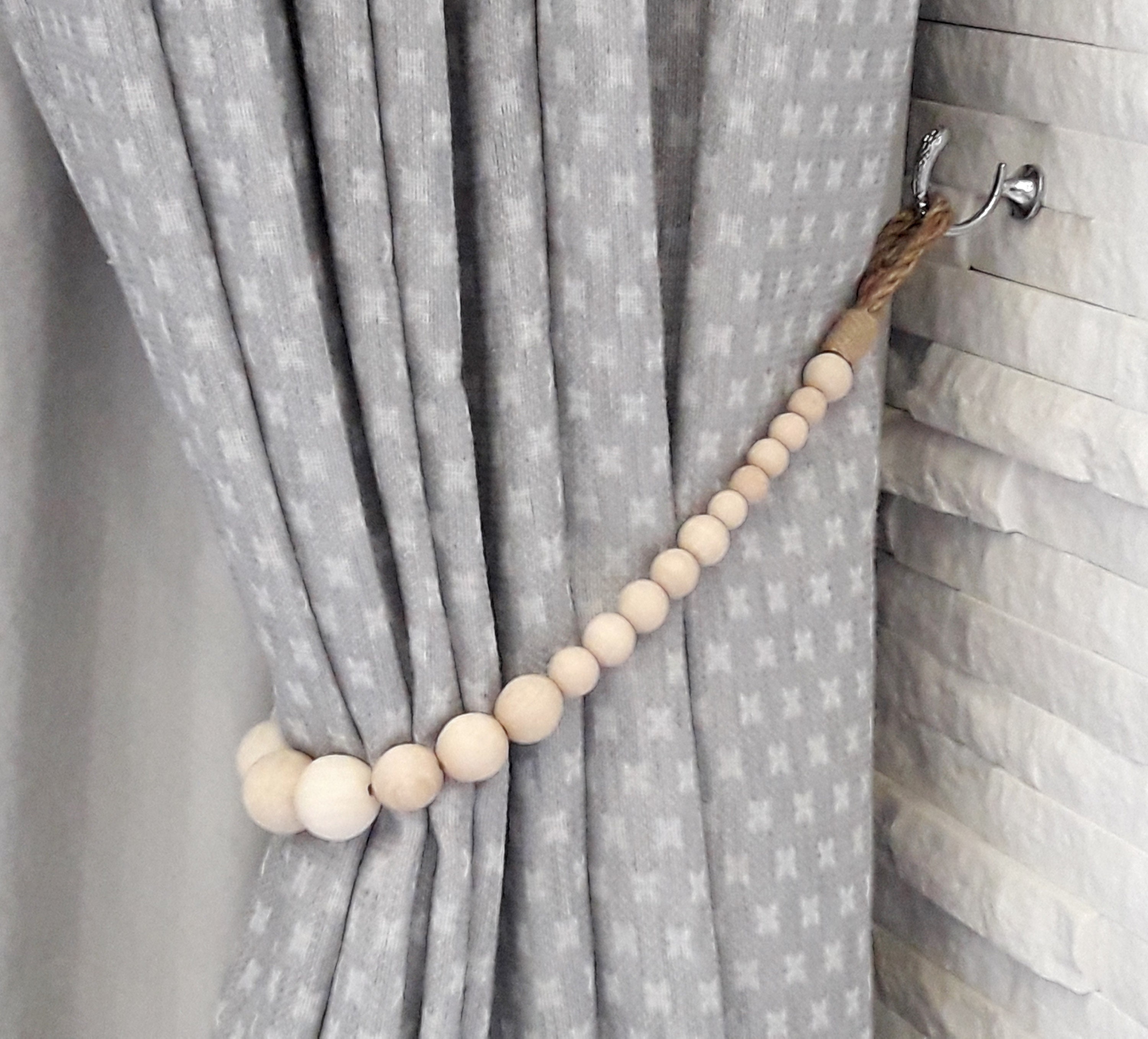 Curtain Tie Backs. Jute Rope Curtain Tiebacks . Round Wooden | Etsy