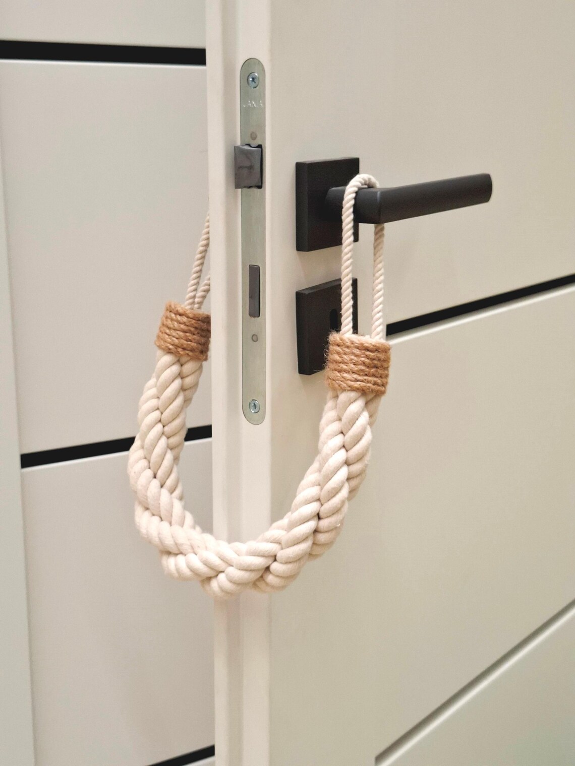 White Cotton Rope Door Stopper - Twisted Three Ropes With Jute Decor ...