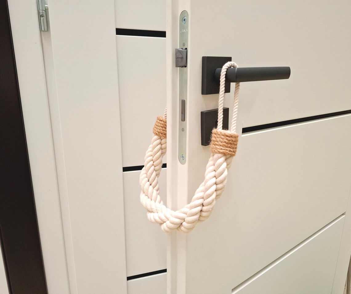 White Cotton Rope Door Stopper - Twisted Three Ropes With Jute Decor ...