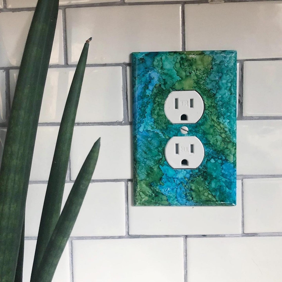 Blue and Green Outlet Plate - Etsy