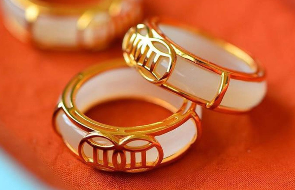 Natural Chinese Jade Ring Gemstone Gold Dainty Ring Solid - Etsy