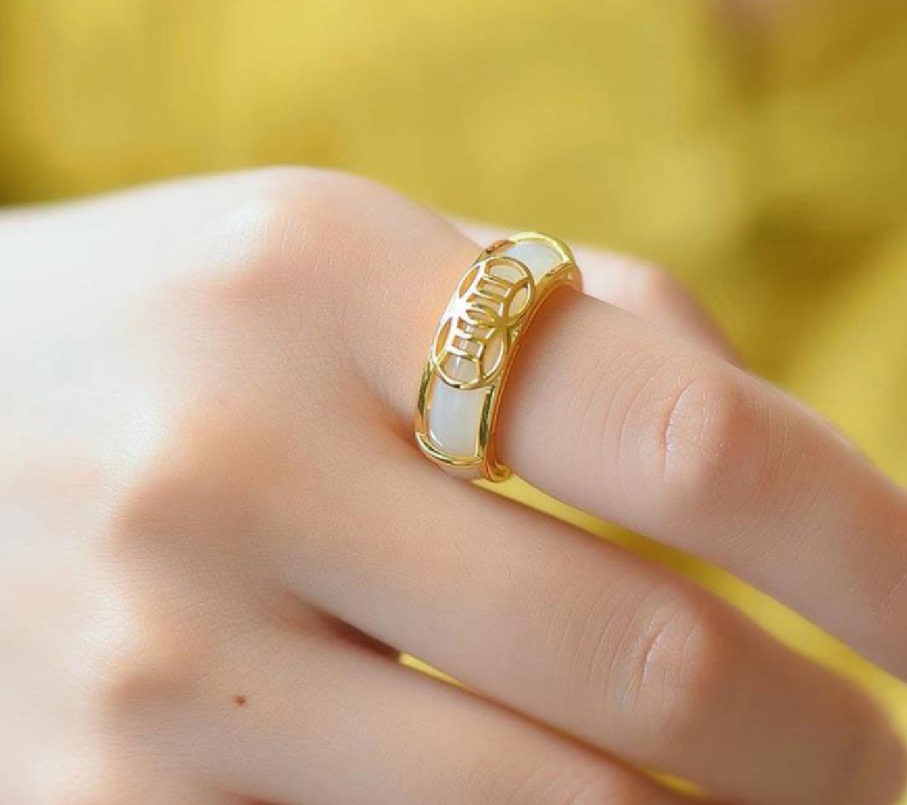 Natural Chinese Jade Ring Gemstone Gold Dainty Ring Solid - Etsy