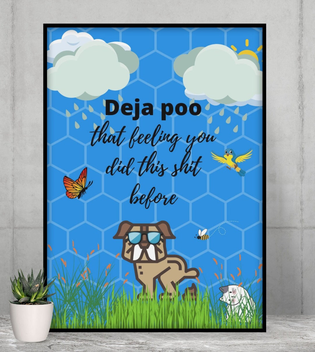 Printable Cartoon Wall Art for Dog Lover Funny Deja Poo Poster - Etsy