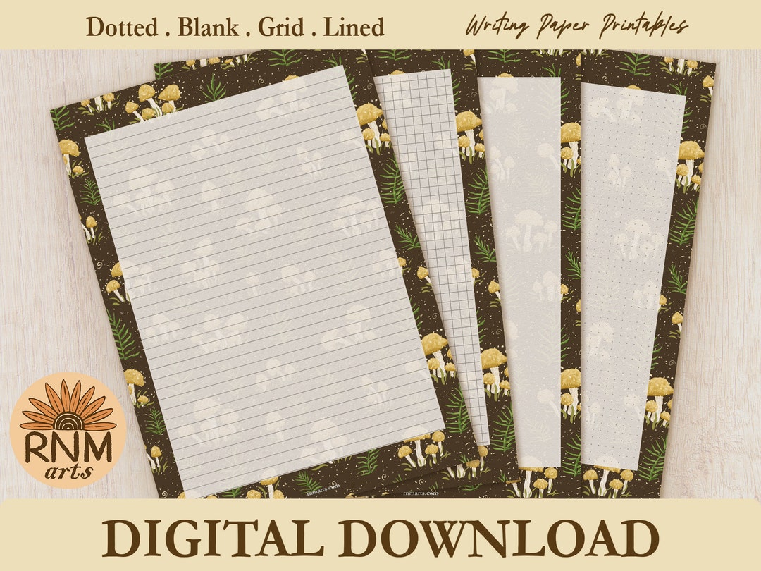 Yellow Mushroom Printable Writing Paper Mushrooms and Ferns - Etsy