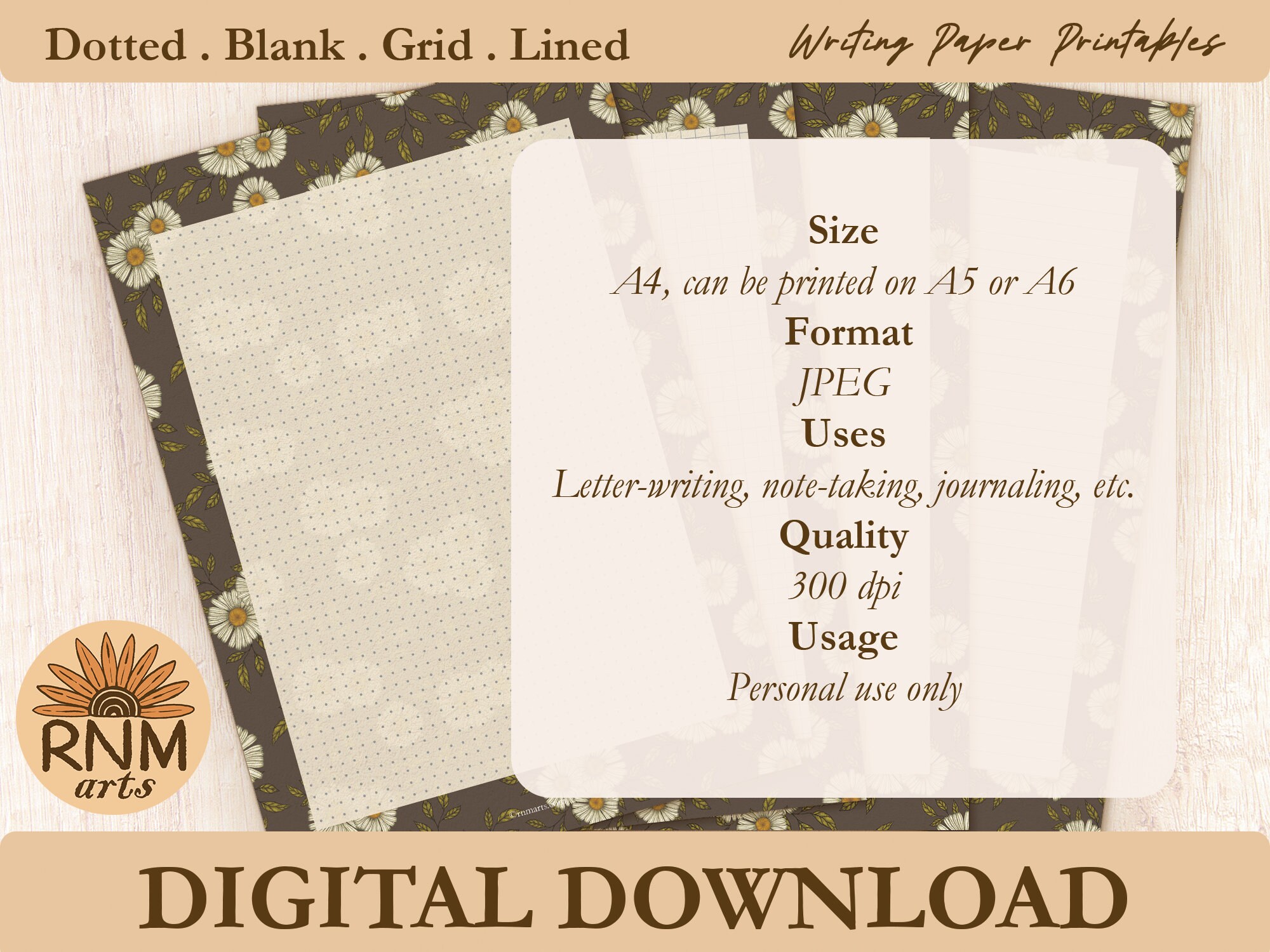Dark Daisy Printable Stationery Writing Paper Dark Botanical - Etsy