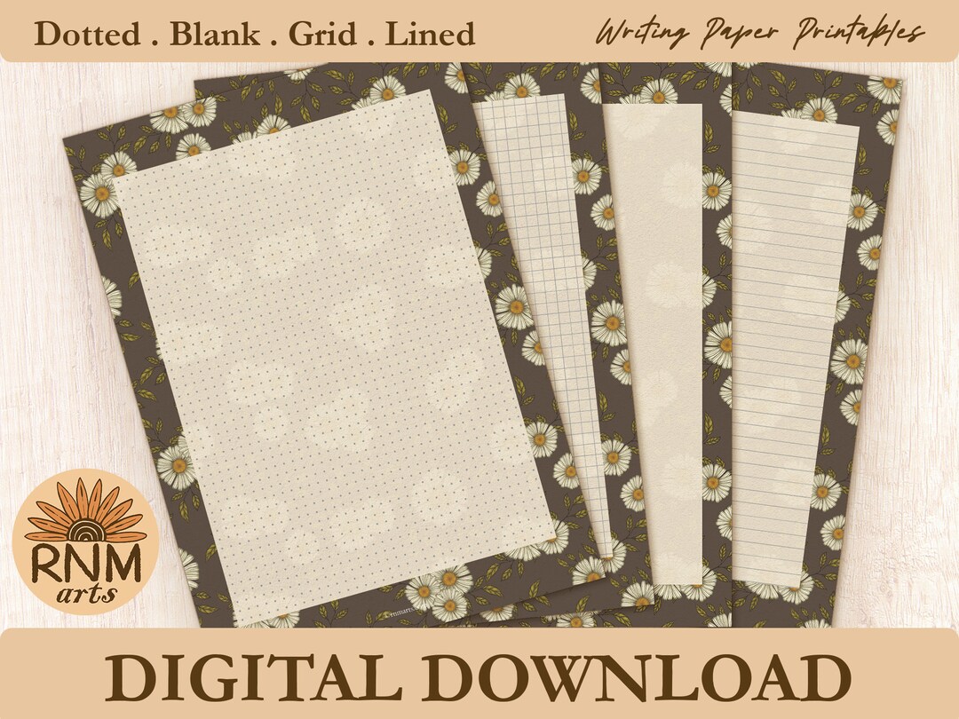Dark Daisy Printable Stationery Writing Paper Dark Botanical - Etsy