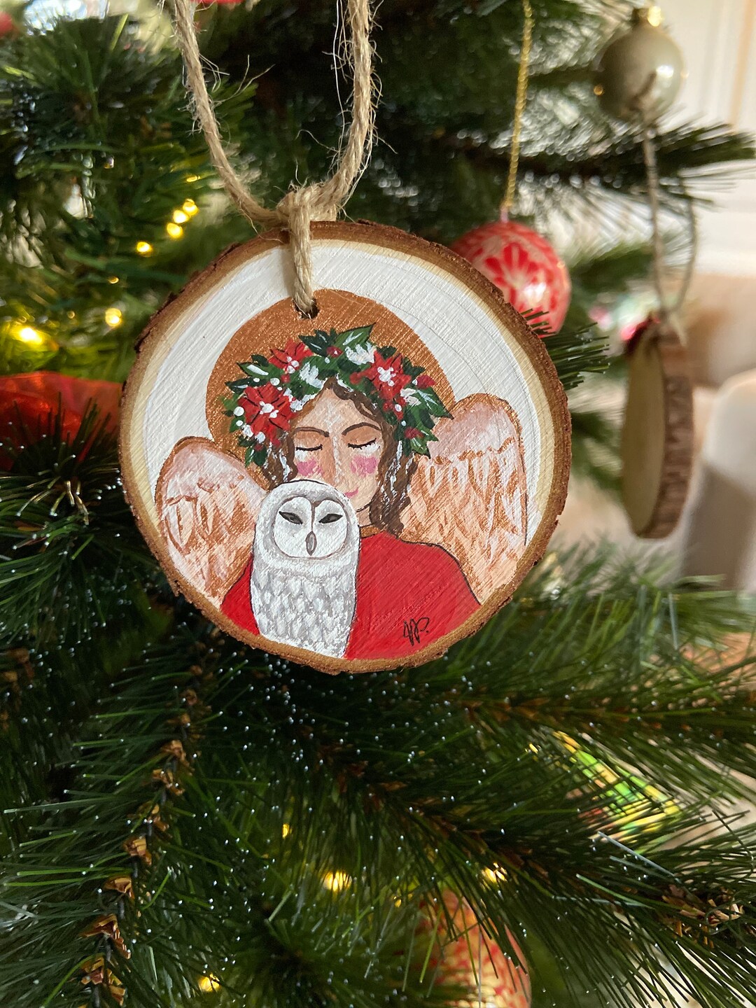 Hand-painted Wooden Tree Decoration the Red Angel and the - Etsy