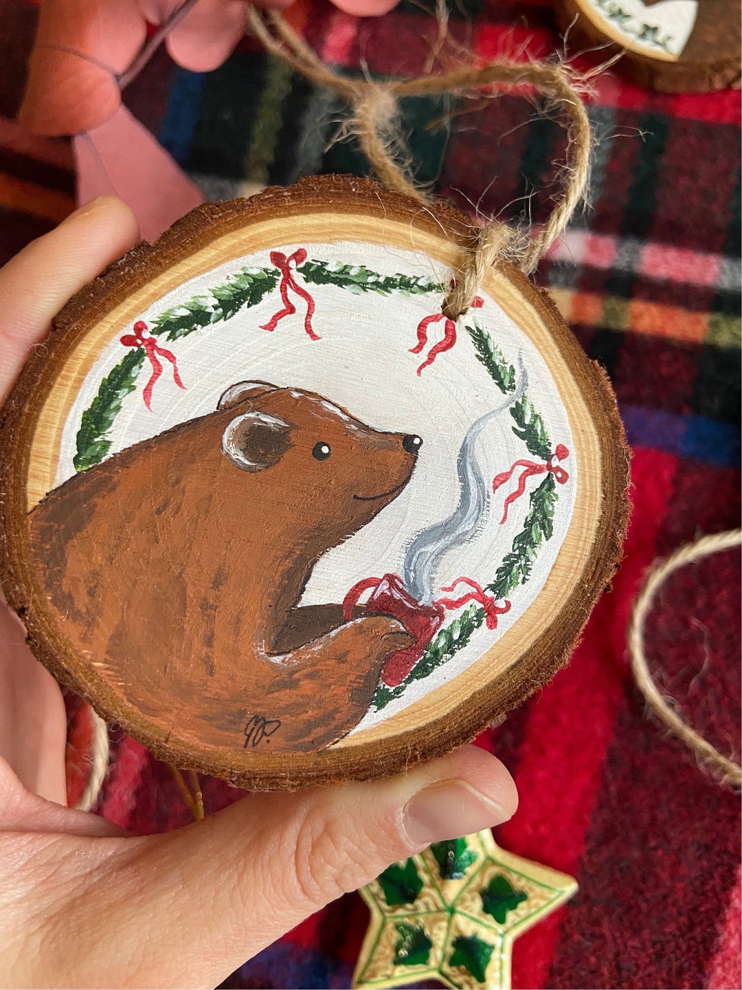 Hand Painted Wooden Tree Ornament the Bear at Tea Time - Etsy