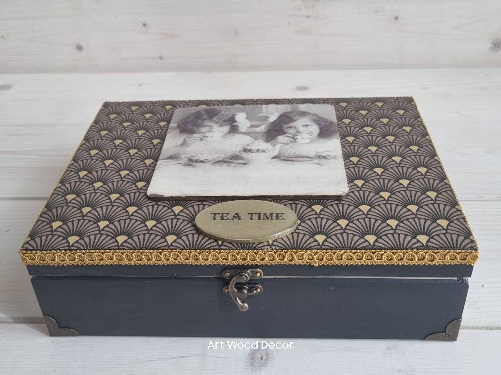 Rustic Tea Box Vintage Tea Chest Tea Storage Box Tea Bag Box Tea Bag ...