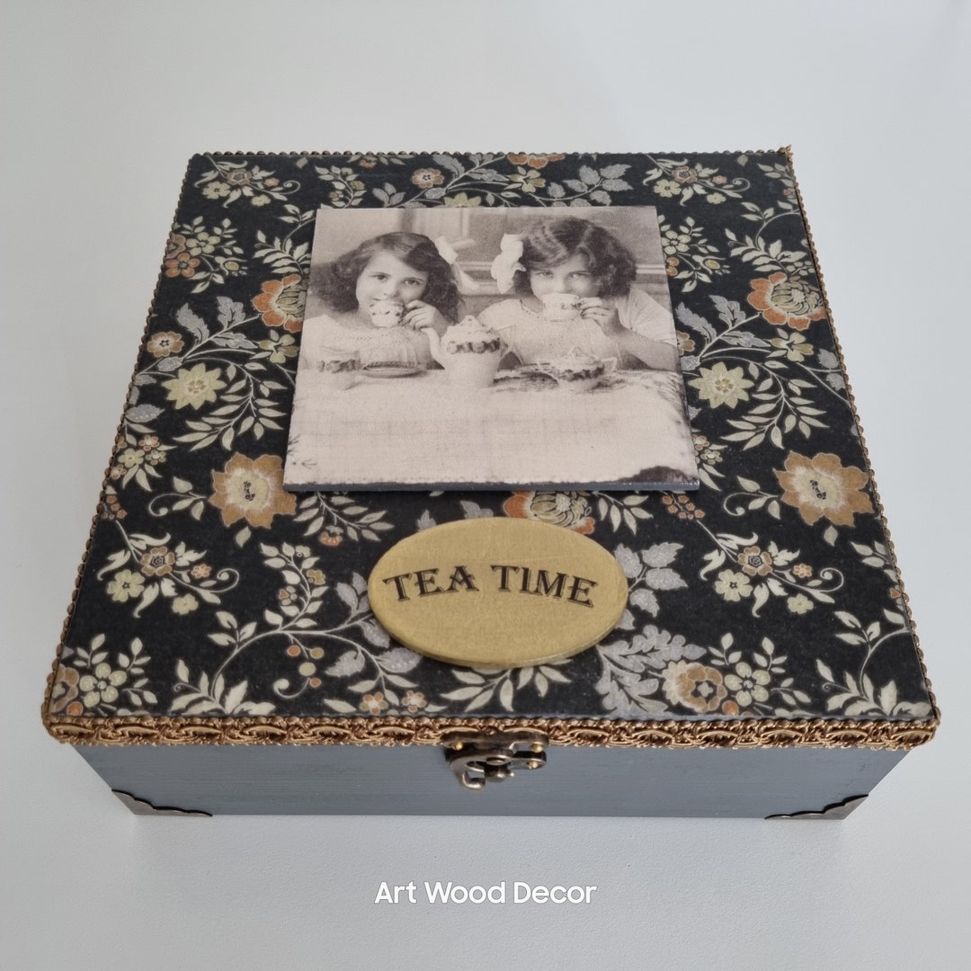 Rustic Tea Box Vintage Tea Chest Tea Storage Box Tea Bag Box Tea Bag ...