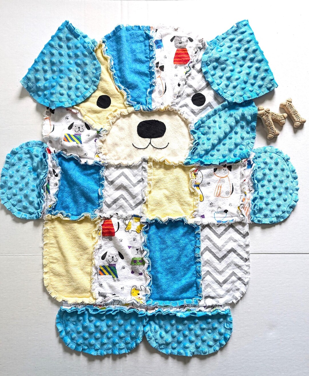 Aqua Blue Puppy Dog Baby Rag Quilt, Toddler Blanket, Neutral Gender ...