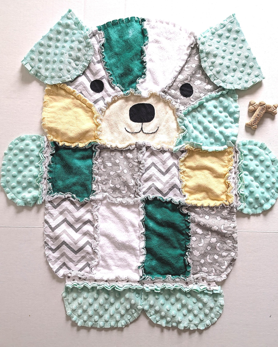 Mint Green Puppy Dog Baby Rag Quilt: Flannel & Minky Baby Blanket ...