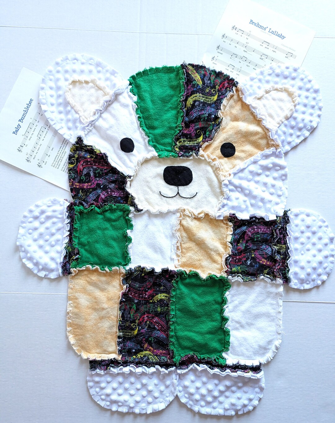 Music Theme Baby Bear Rag Quilt, Toddler Blanket, Musician, Music ...