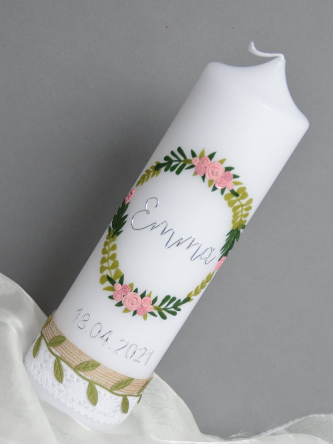 Baptism Candle Birth Candle Vintage Flower Wreath Girl Wreath Hoop ...