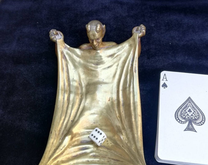 Vintage Bronze Tray in the Shape of Devil Under Sheets, Gilded Demon ...