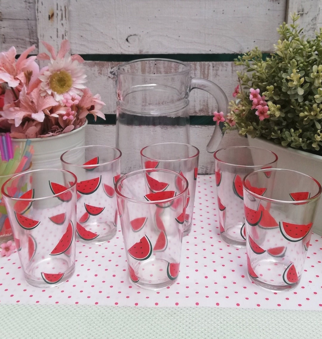 Vintage Watermelon Glasses Set, 60's and French Clear Jug - Etsy