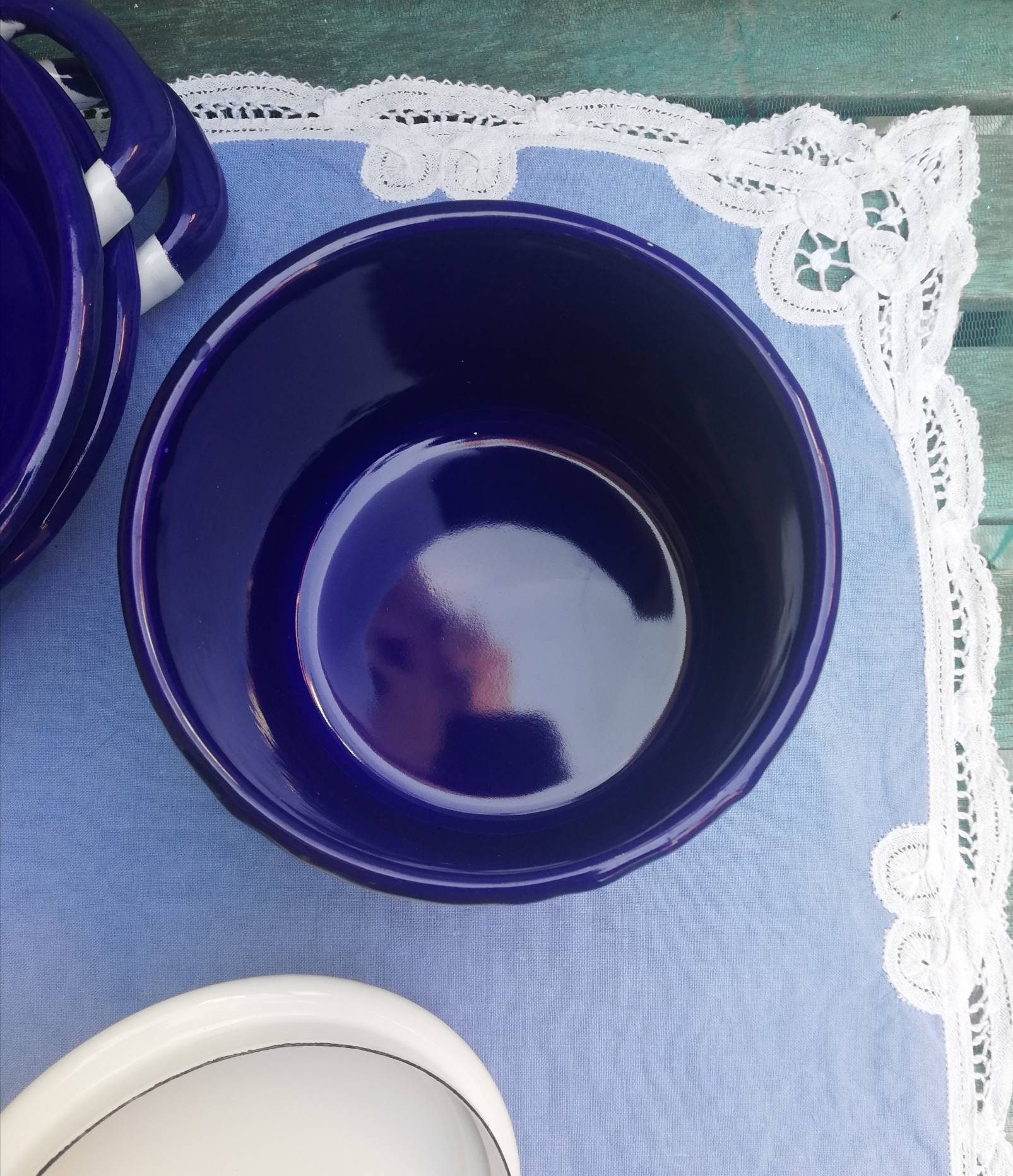 Vintage Enamel Cookware Set 3 Matching Pieces White & Onion - Etsy