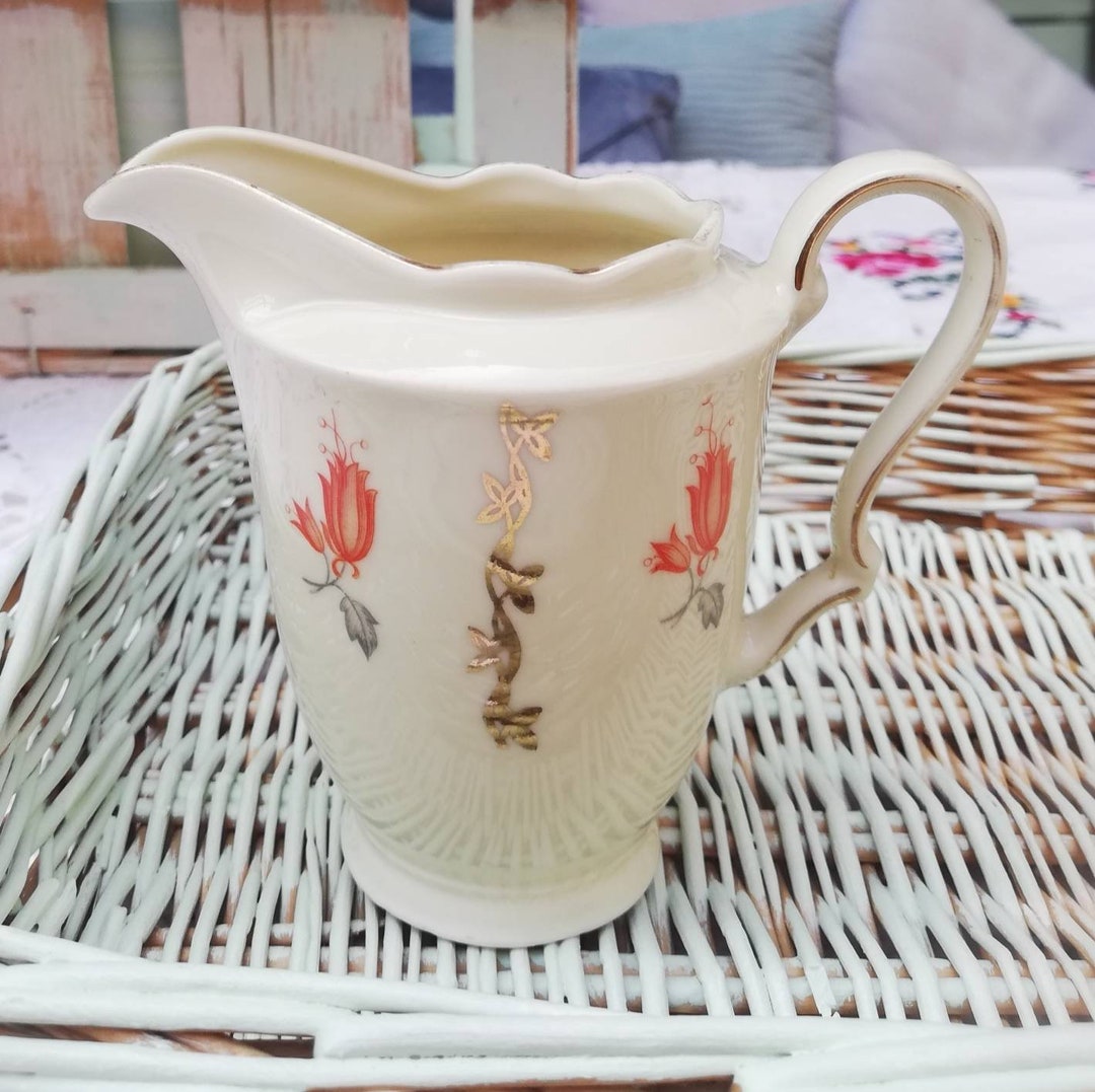 Antique Porcelain Creamer: Pearl White With Gilt Flowers, Circa 1920 - Etsy