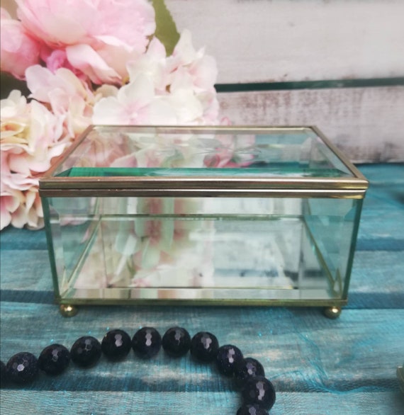 Glass Jewelry Box, Vintage Mirror Storage box in Gold… - Gem