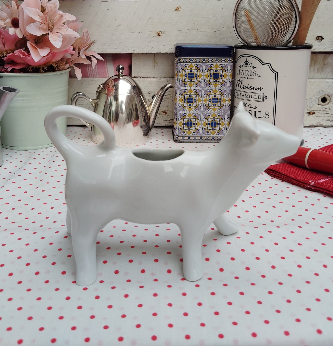Cow Creamer Pitcher, Milk Jug Cow Shaped White Porcelain Gravy Boat ...