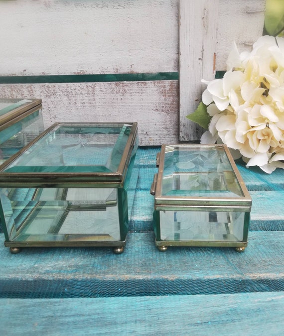 Glass Jewelry Box, Vintage Mirror Storage box in Gold… - Gem