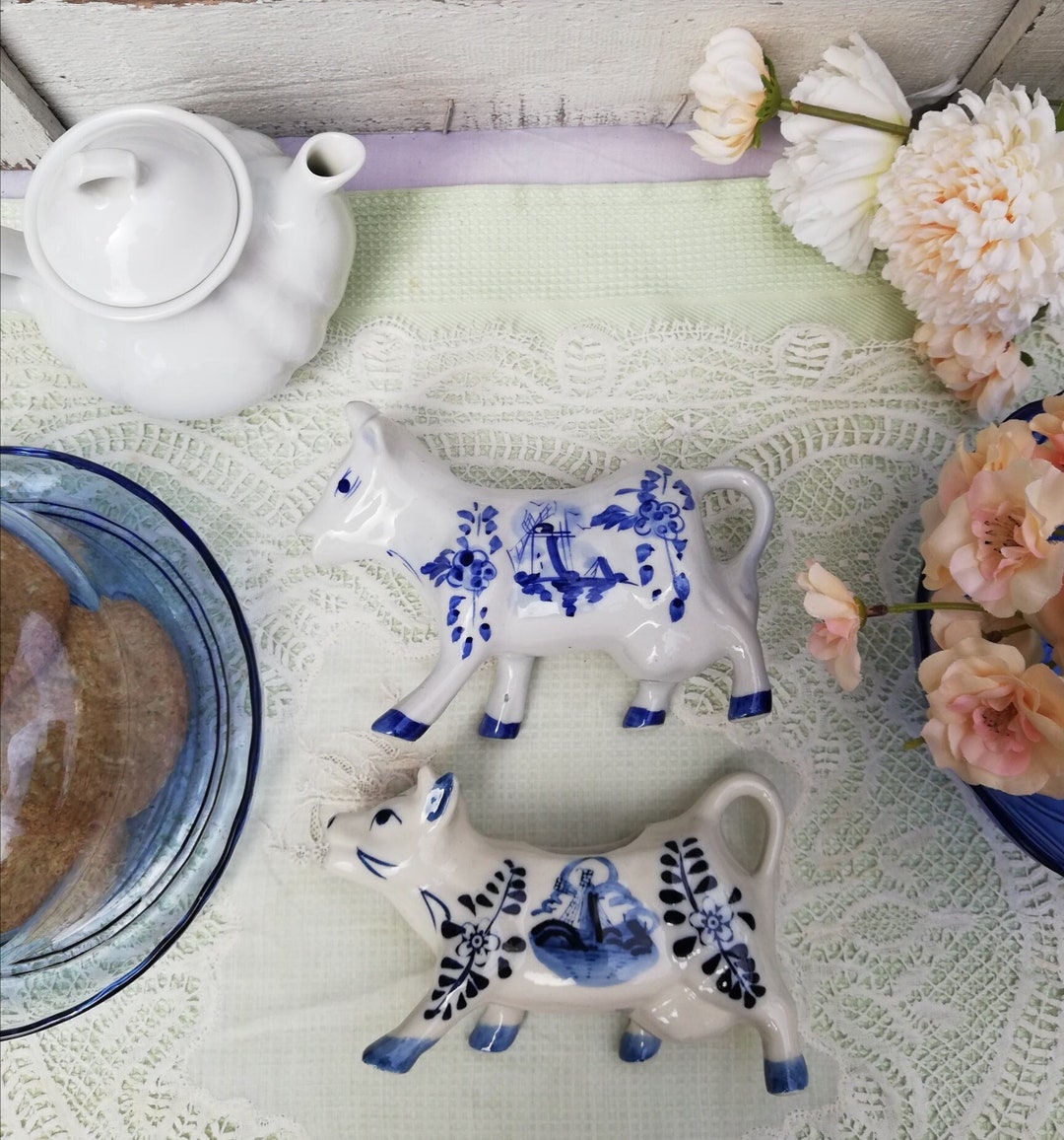 Hand-painted Delft Blue Porcelain Cow Creamer - Made in Holland - Etsy