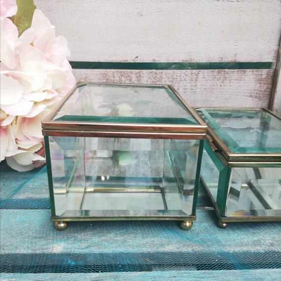 Glass Jewelry Box, Vintage Mirror Storage box in Gold… - Gem