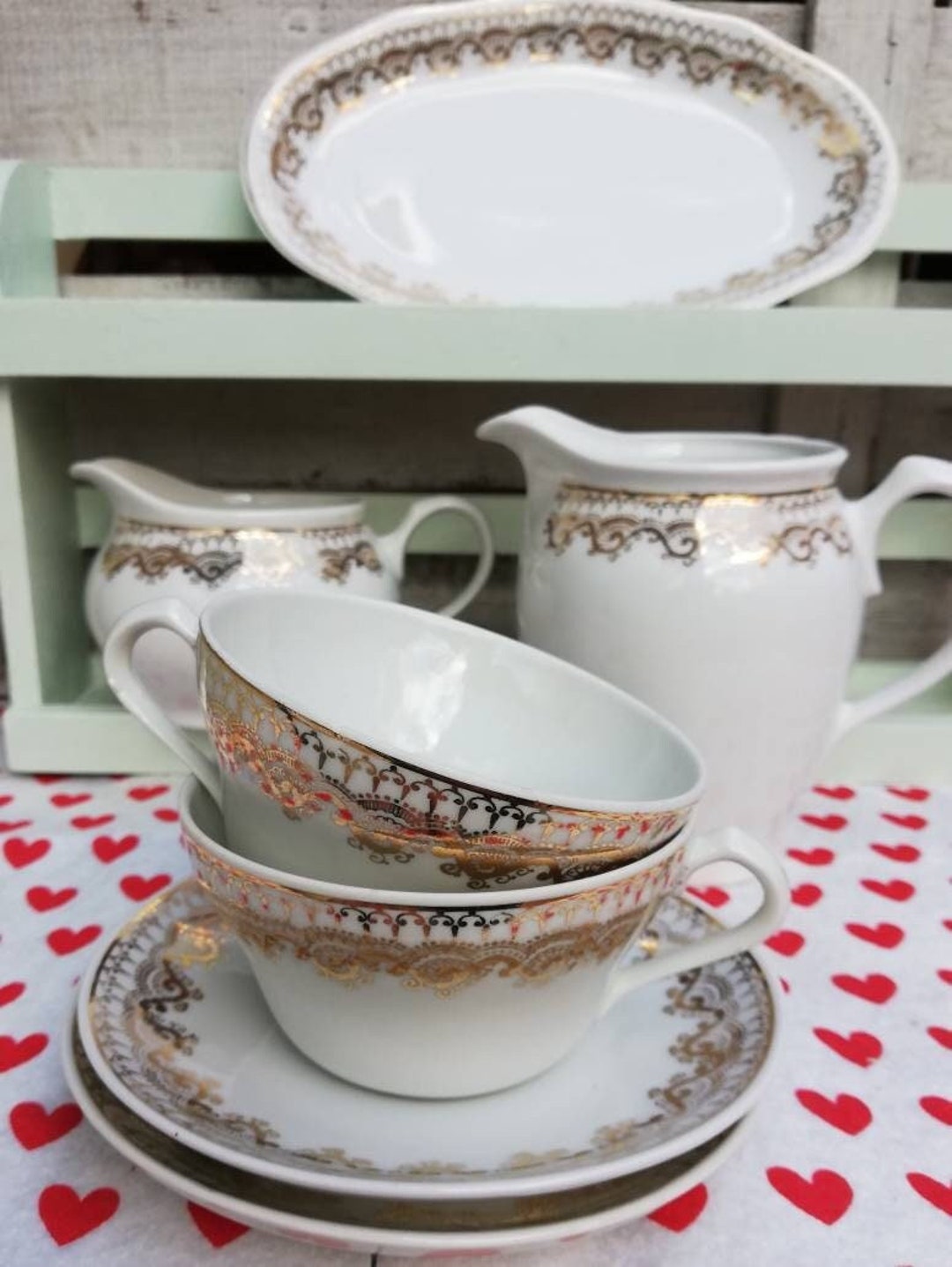 Antique Santa Clara Porcelain Tea Set: White & Gold, Spanish Vintage - Etsy