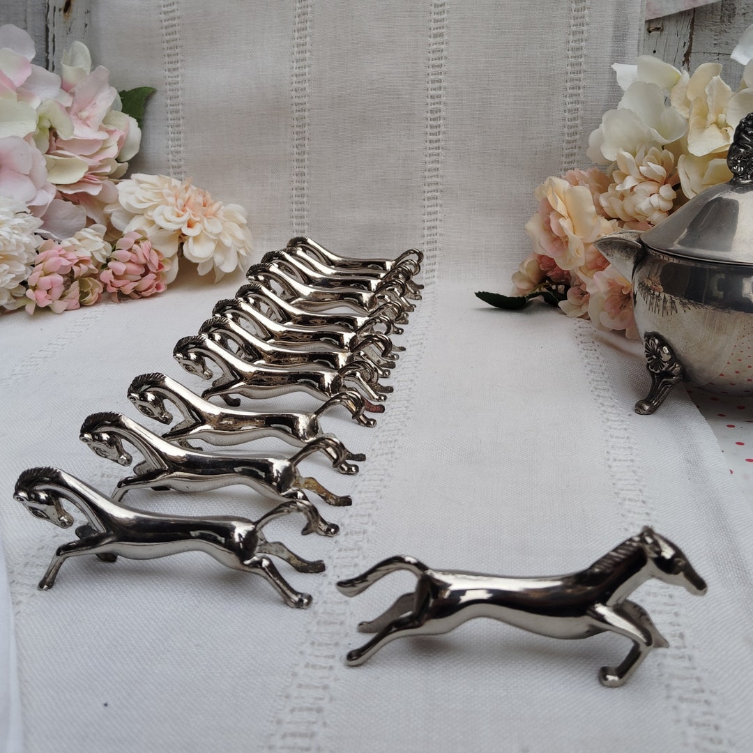 12 Vintage Horse Knife Rests Set, French Silver Plated Equestrian ...