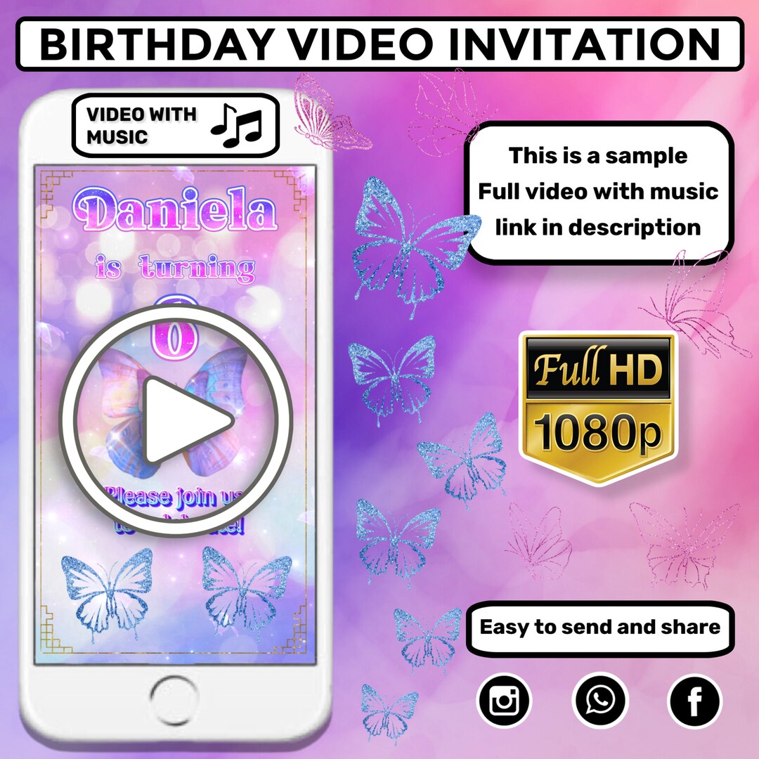 Butterfly Birthday Video Invitation, Magical Party Invitation, Nice ...