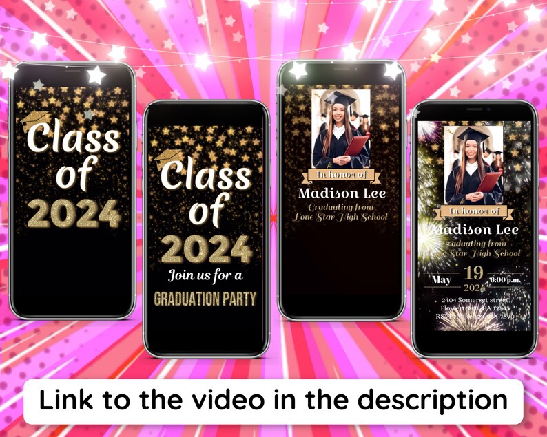Graduation Party Video Invitation, Class off 2024 Electronic Invitation ...