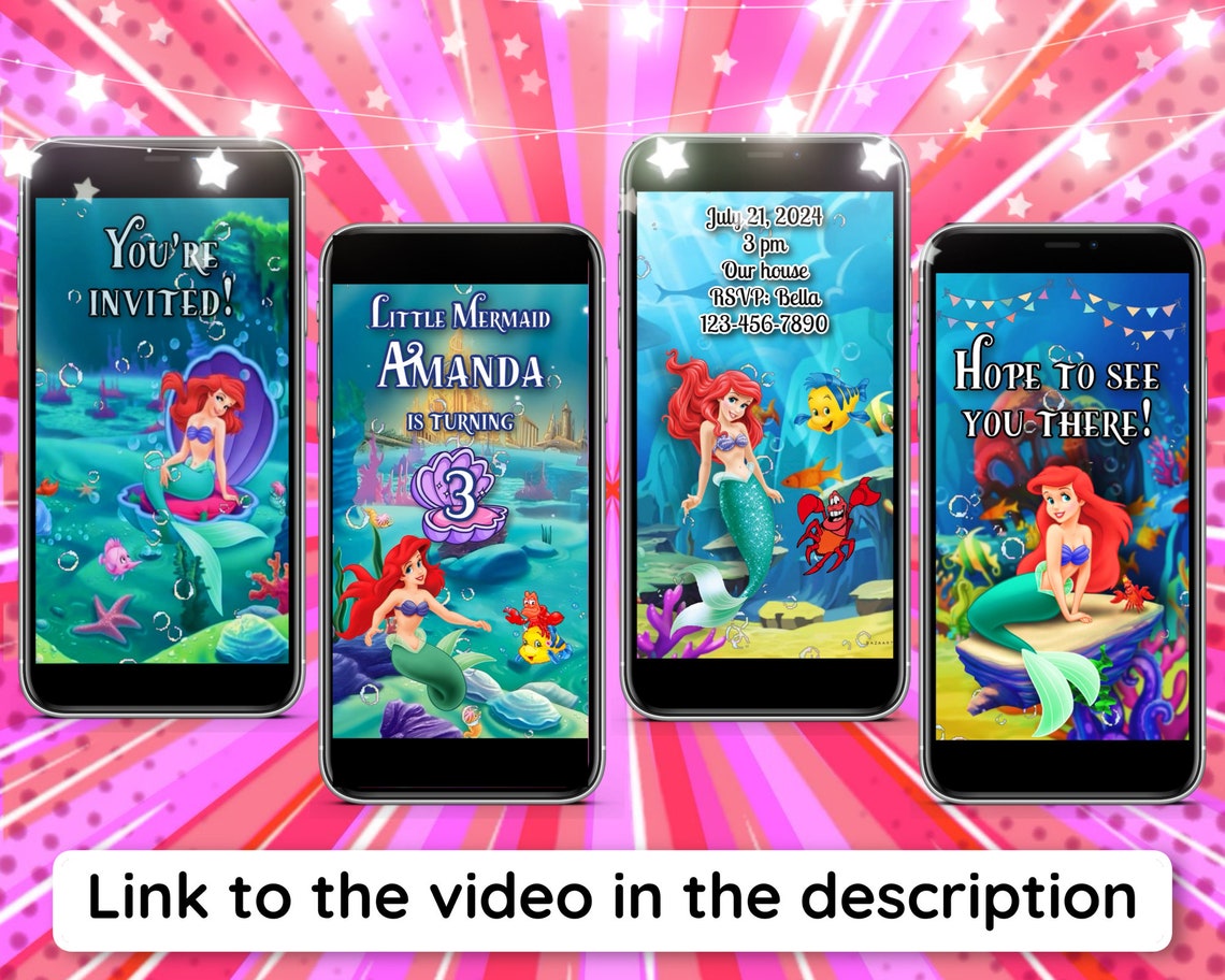 Little Mermaid Invitation, Mermaid Birthday Party, Mermaid Video ...