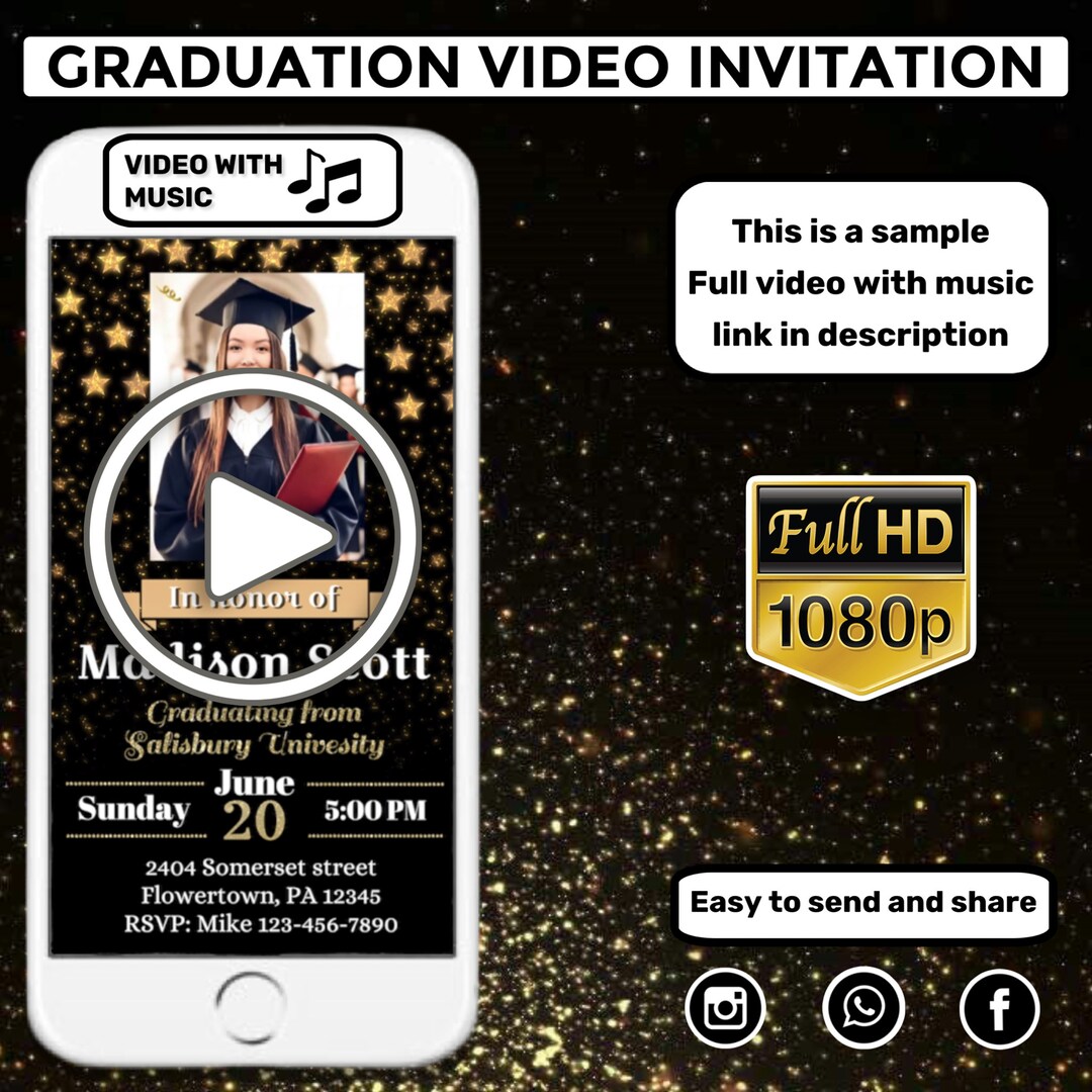 Graduation Party Video Invitation, Class off 2024 Electronic Invitation ...