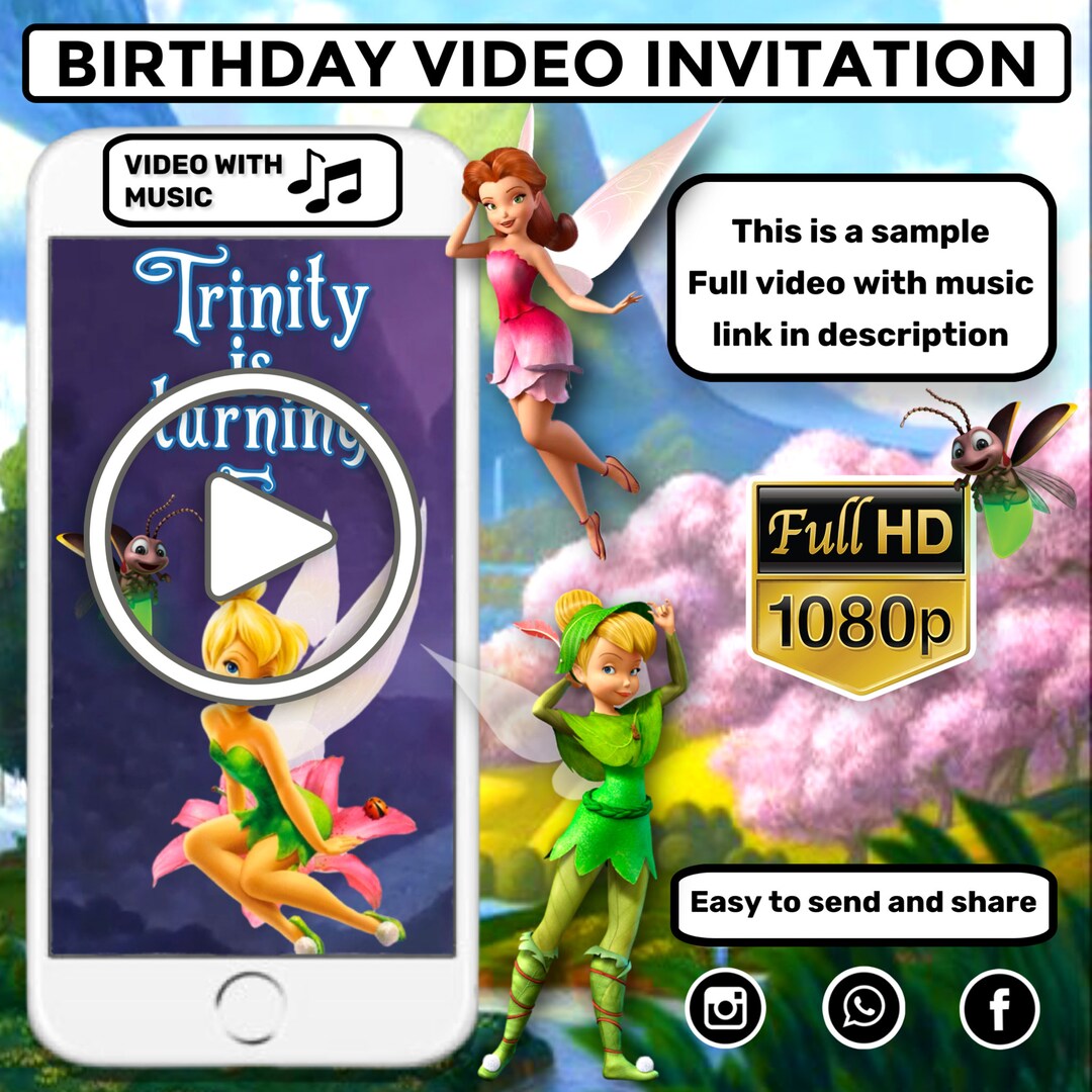 Tinkerbell Video Invitation, Fairytale Birthday Party Invitation ...