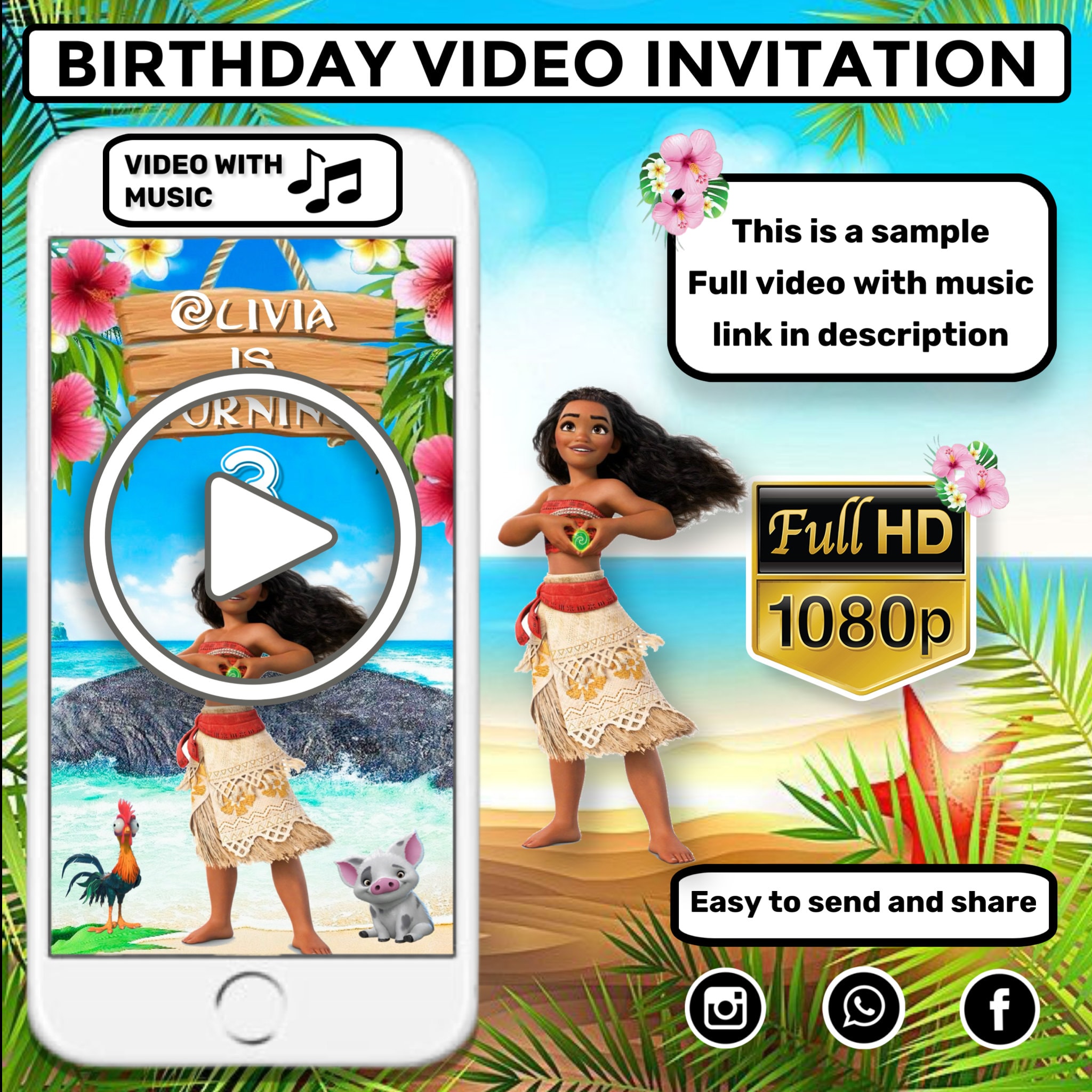 Moana Video Invitation, Moana & Maui Birthday Party Invitation ...