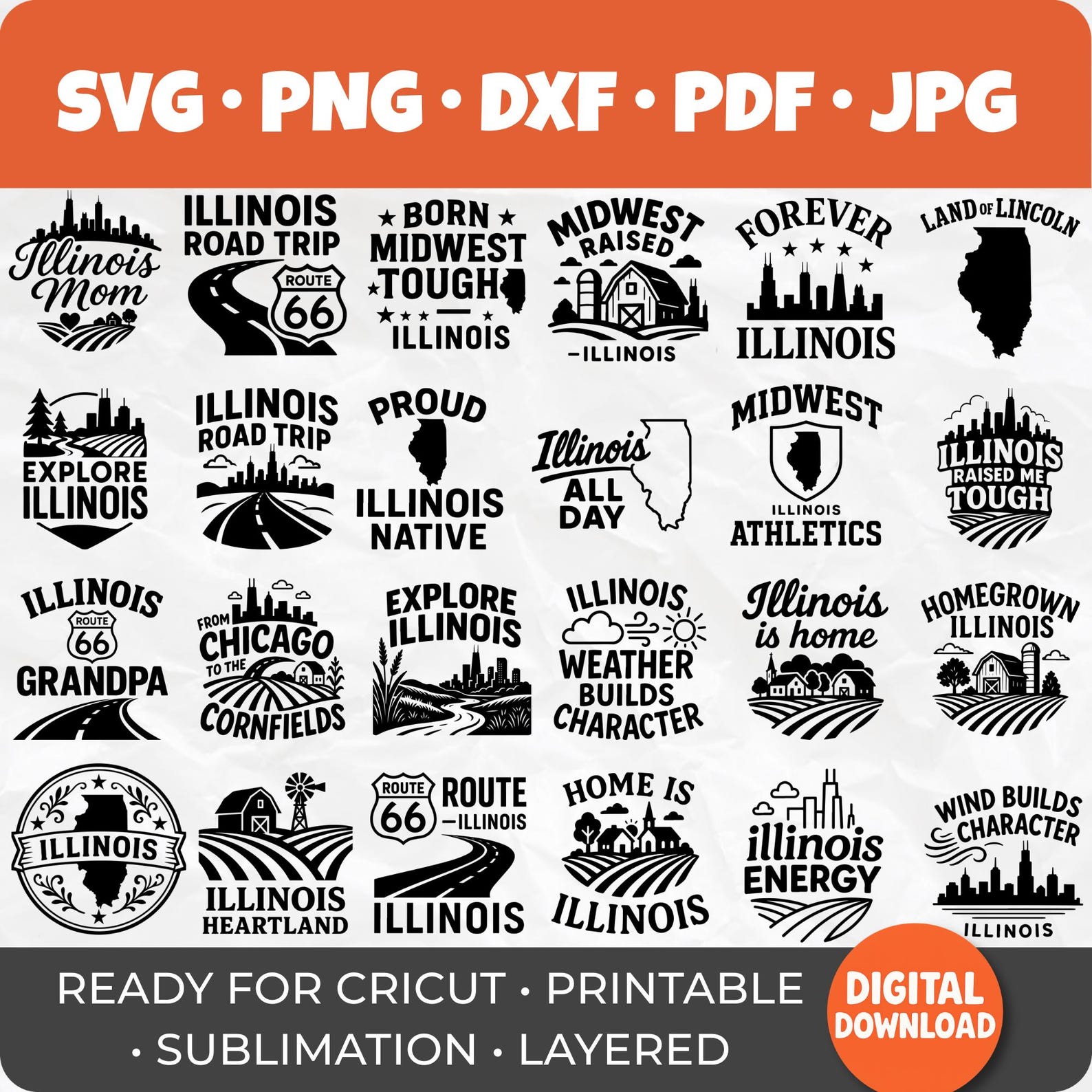 50 Illinois SVG Bundle | Land of Lincoln Designs | Route 66, Midwest ...
