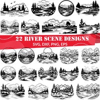 RIVER SCENE SVG, Forest Lake Svg Files for Cricut, River Scene Clipart ...