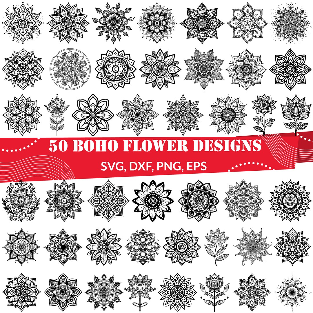 Boho Flower SVG | Rustic Floral Clipart | Bohemian Design Element - Etsy