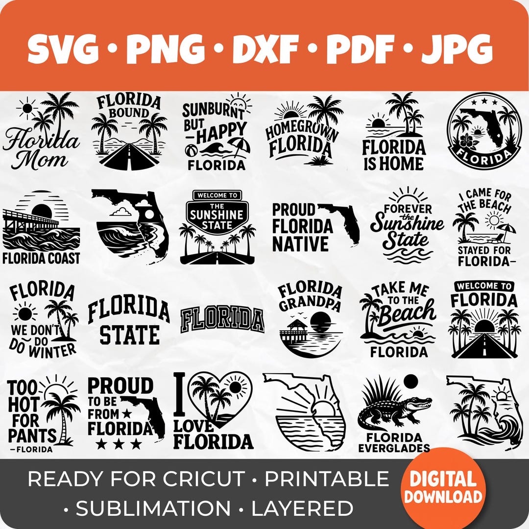 50 Florida SVG Bundle | Sunshine State Designs | Palm Trees, Beach Life ...