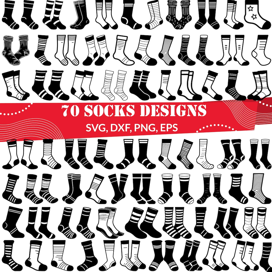 70 Socks SVG Bundle, Sock Silhouette Clipart, Laundry Room Decor Vector ...